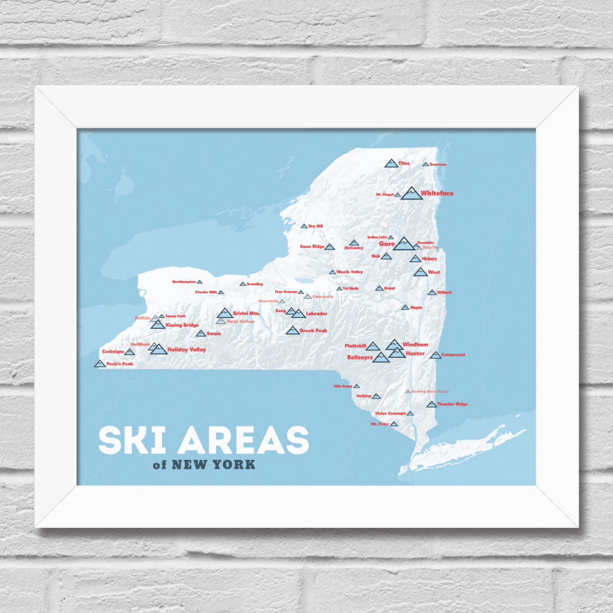 New York Ski Resorts Map 11x14 Print | Best Maps Ever