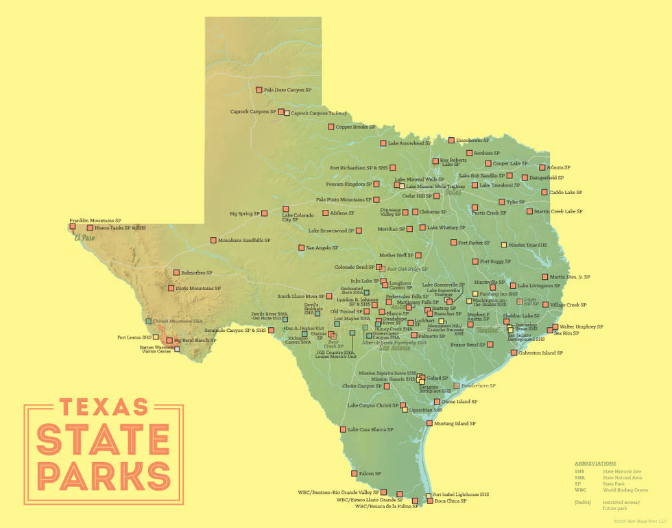 Texas State Parks Map 11x14 Print | Best Maps Ever