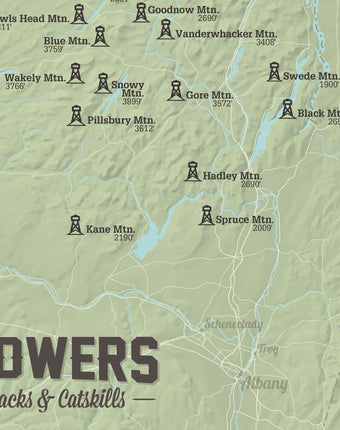 Adirondack Fire Tower Challenge Map 11x14 Print – Best Maps Ever
