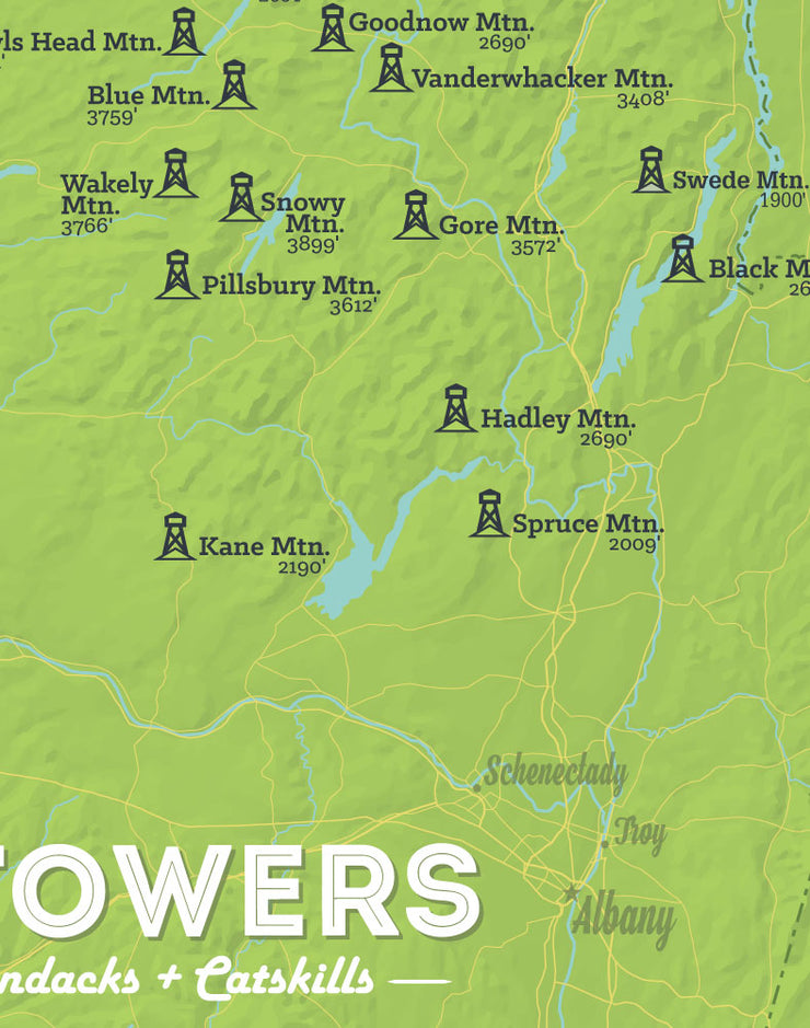 Adirondack Fire Tower Challenge Map 11x14 Print – Best Maps Ever