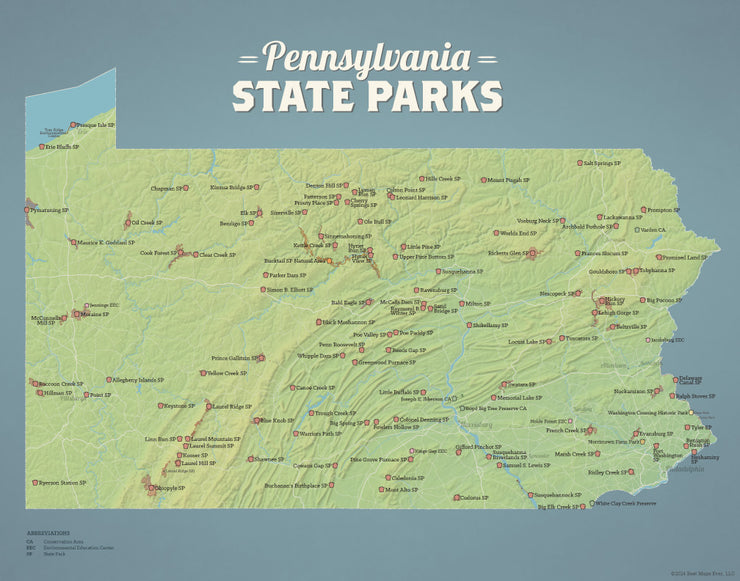 Pennsylvania State Parks Map 11x14 Print | Best Maps Ever