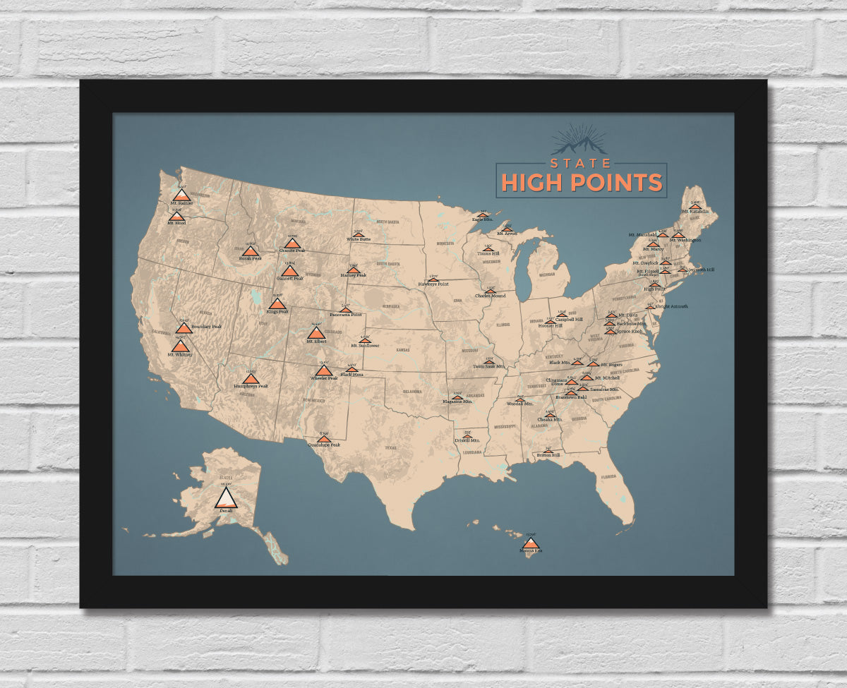 State Highpoints Map 18x24 Poster | Best Maps Ever