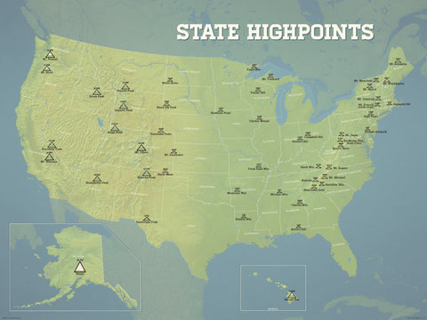 State Highpoints Map 18x24 Poster | Best Maps Ever