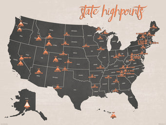 State Highpoints Map 18x24 Poster | Best Maps Ever