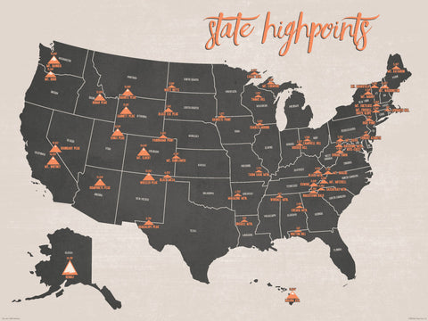 State Highpoints Map 18x24 Poster | Best Maps Ever