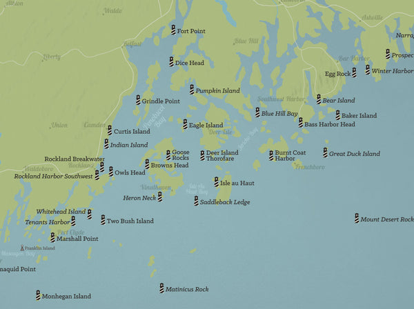 Maine Lighthouses Map 18x24 Poster - Best Maps Ever