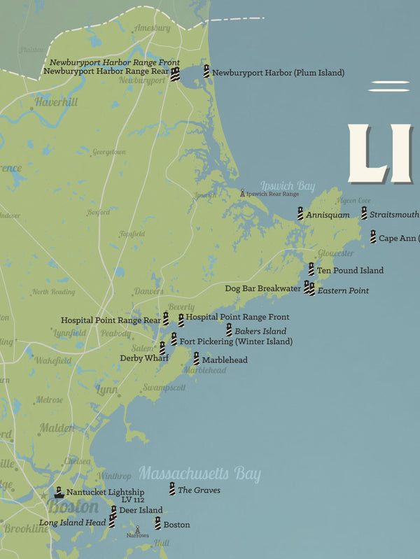Massachusetts Lighthouses Map 18x24 Poster - Best Maps Ever