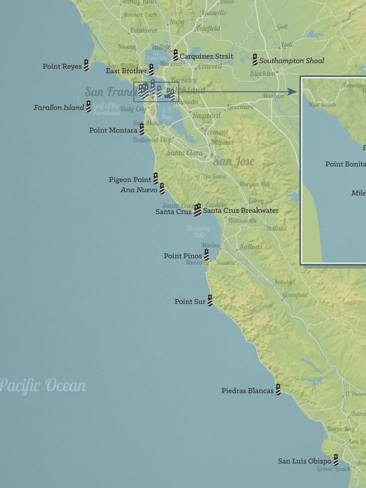 California Lighthouses Map 18x24 Poster | Best Maps Ever