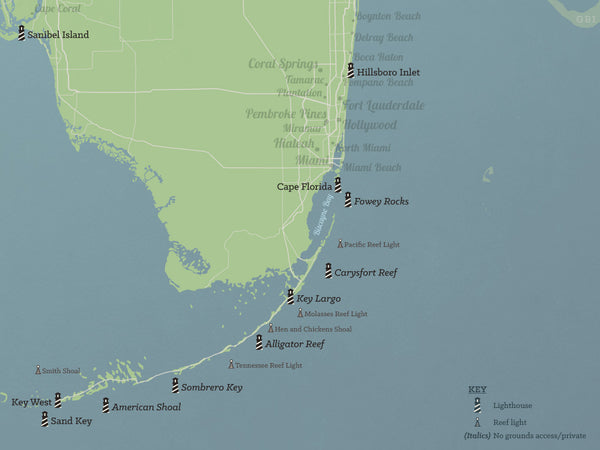 Florida Lighthouses Map 18x24 Poster - Best Maps Ever