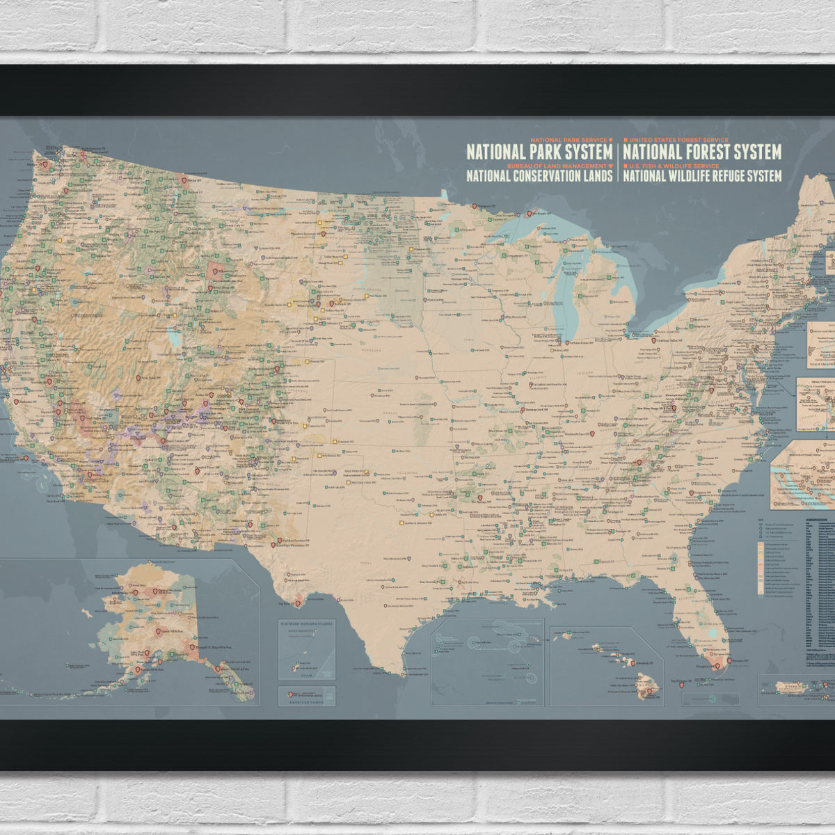 US Interagency Federal Lands Map 24x36 Poster: NPS, USFS, BLM, FWS ...
