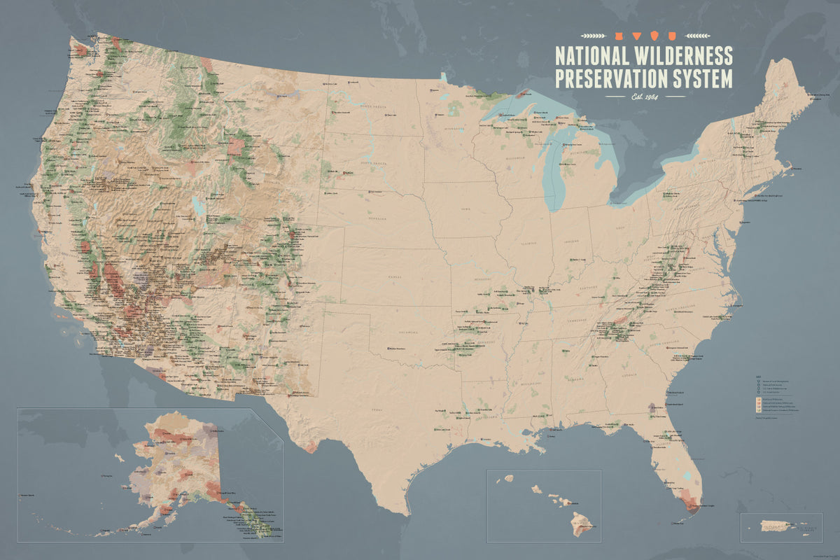 US National Wilderness Preservation System Map 24x36 Poster | Best Maps ...