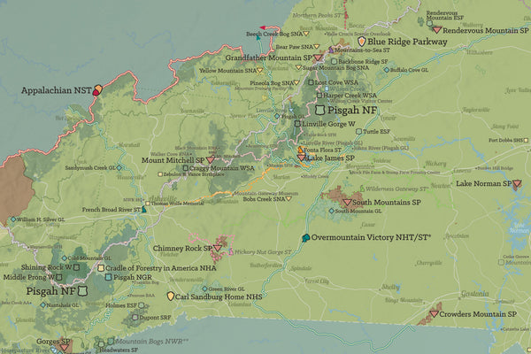 North Carolina State Parks & Federal Lands Map 24x36 Poster - Best Maps ...