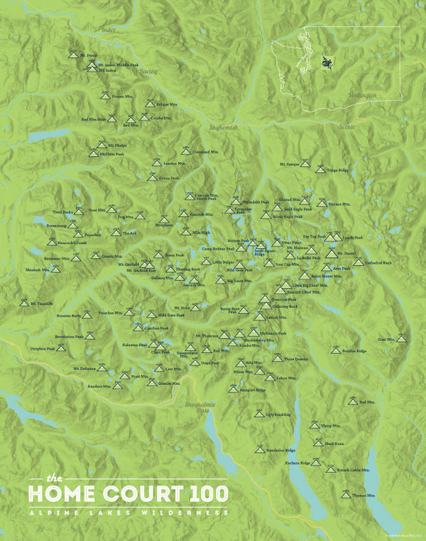 Washington 'Home Court 100' Map 11x14 Print - Best Maps Ever