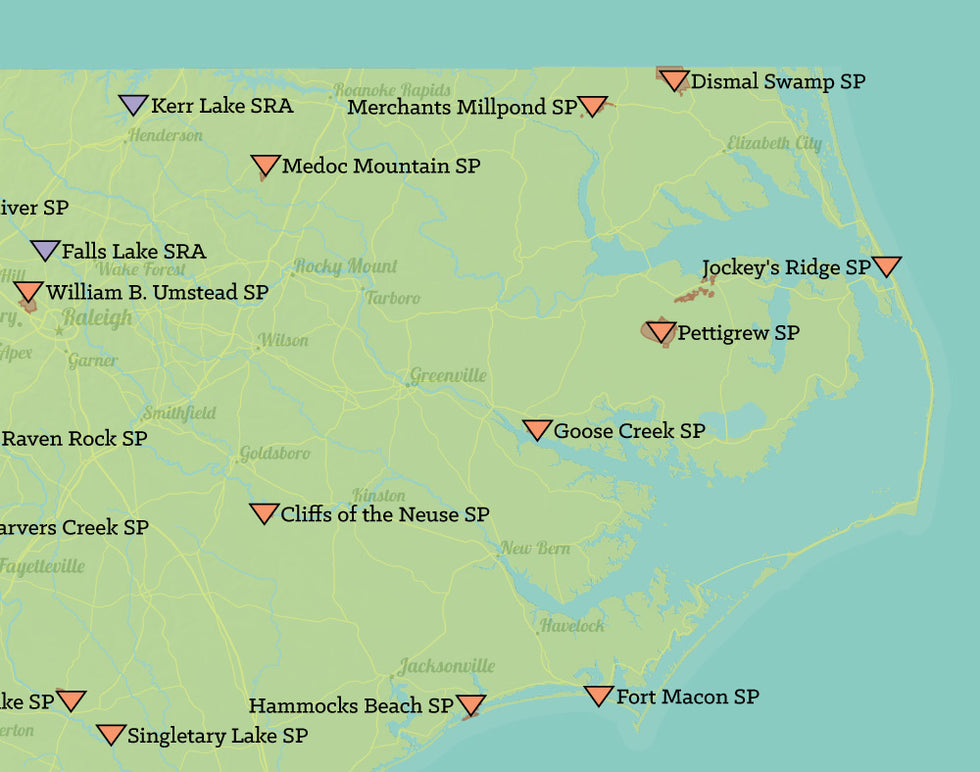 North Carolina State Parks Map 11x14 Print | Best Maps Ever