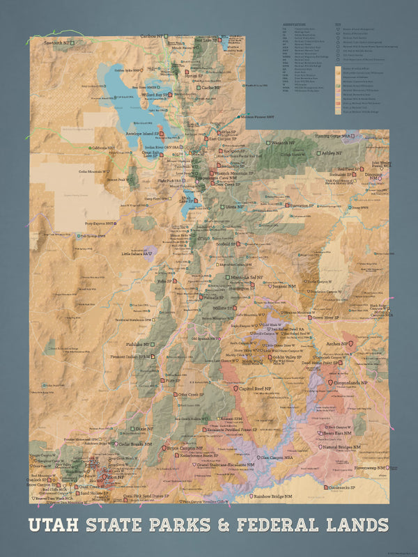 Utah State Parks & Federal Lands Map 18x24 Poster - Best Maps Ever