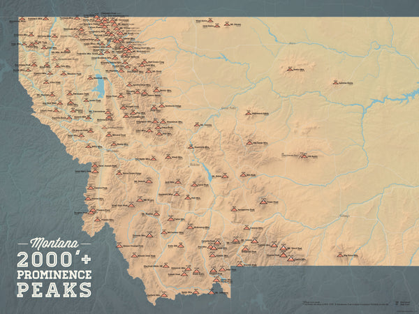 Montana 2000' Prominence Peaks Map 18x24 Poster - Best Maps Ever