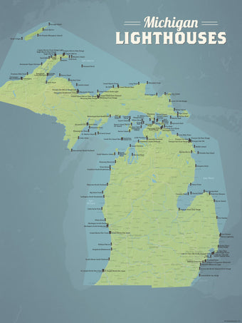 Michigan Lighthouses Map 18x24 Poster – Best Maps Ever