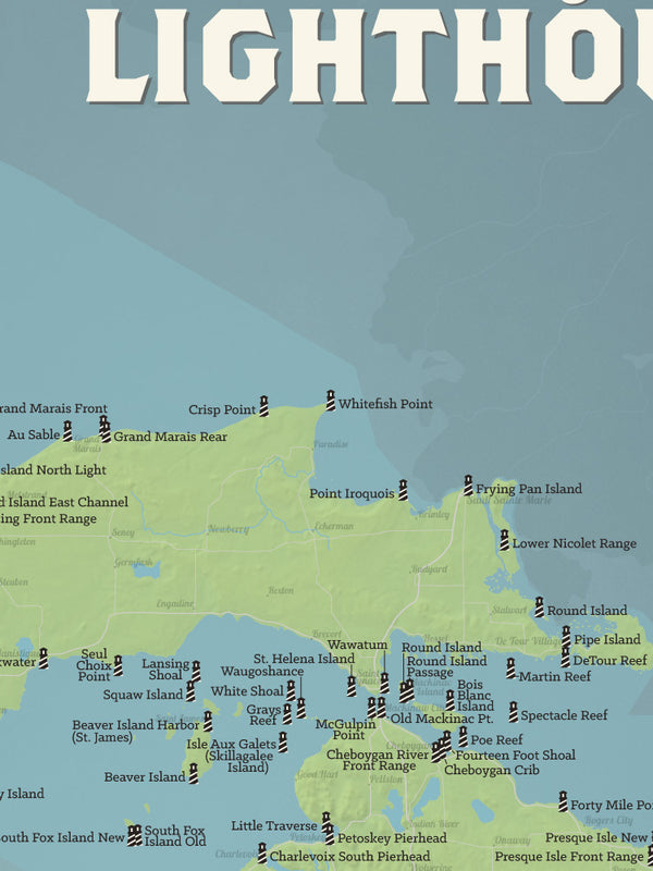 Michigan Lighthouses Map 18x24 Poster - Best Maps Ever