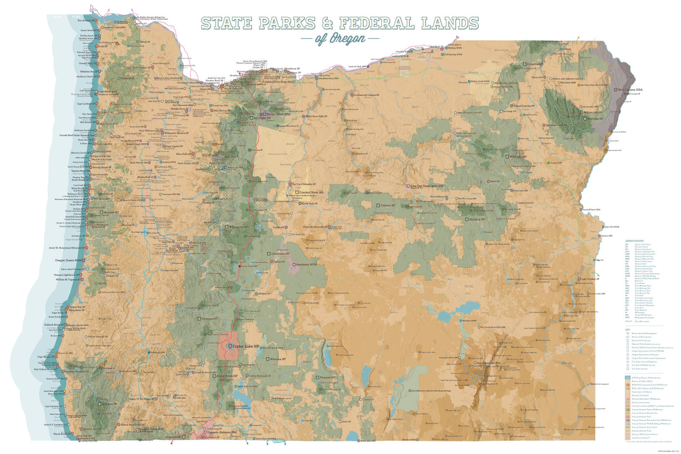 Oregon State Parks & Federal Lands Map 24x36 Poster – Best Maps Ever