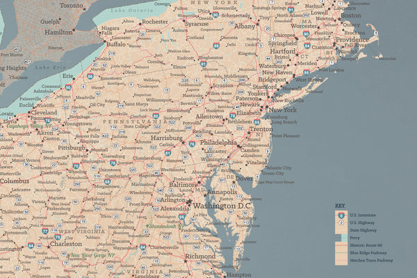Eastern Us Road Map Online Southeast US Wall Map By Topographic Maps