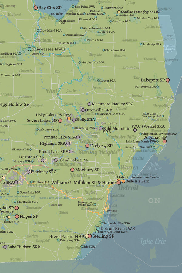 Michigan State Parks & Public Land Map 24x36 Poster - Best Maps Ever